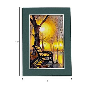 11x14 Mat Bevel Cut for 9x12 Photos - Acid Free Forest Green Precut Matboard - for Pictures, Photos, Framing - 4-ply Thickness