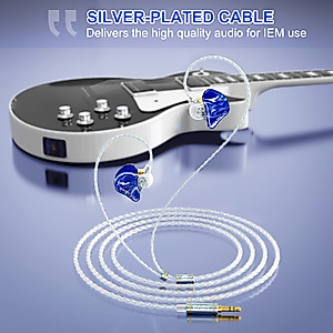 BASN MMCX in Ear Monitor Headphones, Musicians Triple Driver Noise Isolating Earphones with 2 Upgraded Detachable Cables (Ice Blue)