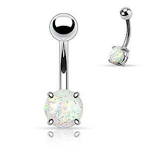 FIFTH CUE 14G Opal Glitter Prong Set 316L Surgical Steel Belly Button Rings (Whitish)