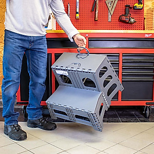 Bee Neat Folding 2 Step Stool for Adults - Collapsible & Foldable Step Ladder for Office, Garage, Closet, Bathroom - Non-Slip & Wide Stepping Stool Supports 300lbs - Industrial - Gray