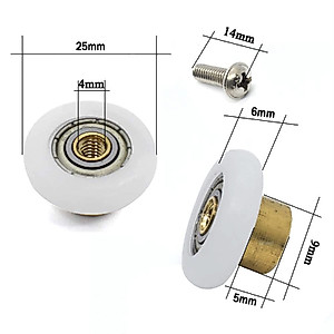 4pcs x Shower Door Rollers,Roller Diameter 19/23/25mm for The Bathroom Pan Glass Sliding Door Pulleys/Runners/Wheels (25mm)