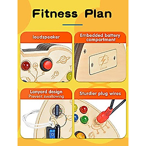 HOOLYUK Montessori Busy Board Toy for 1 2 3 Year Old Boy, Wooden Controller Sensory Toy for Autistic Children with LED Light Up Buttons, Early Learning Fidget Toy Great for Gift