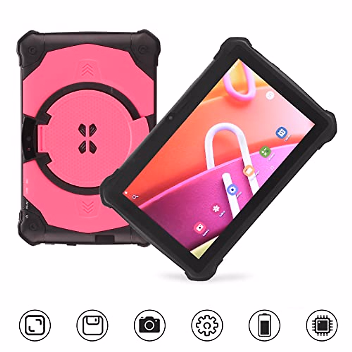 lennis 7in Tablet, 1960x1080 Kids Tablet Front 5MP Rear 8MP 5000mAh Rechargeable for Study (Pink)