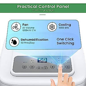Waykar 9,000 BTU Portable Air Conditioner up to 450 Sq. Ft with Dehumidifier and Fan Mode, 3-in-1 Room AC with Drain Hose, 24Hrs Timer, Installation Kit for Home Office