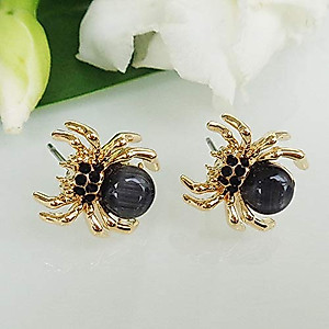 Navachi 18k Gold Plated Black Crystal Created-Opal Spider Ear Stud Az1294 Earrings