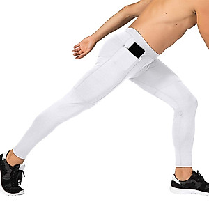 WRAGCFM Compression Pants Men,Tights for Men Running Workout Basketball Athletic Sports Leggings Compression Tights with Pockets White,M