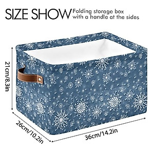 Christmas Snowflakes Storage Basket Bins Decorative Toy Organizer Bins Laundry Hamper Baskets with Handles for Home Boys Girls Office Closet Shelf Nursery Baskets,1 pcs