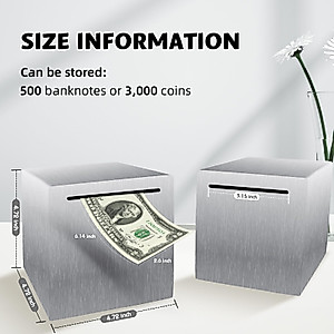 DMTINTA Steel Money Box for Real Money Piggy Bank for Adults Must Break to Open Unbreakable Metal Money Saving Box for Cash Saving Silver