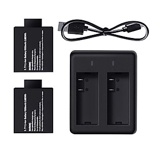 CAMWORLD Action Camera Battery, 2 x 1050 Rechargeable Sport Camera Batteries Dual Charger Compatible with Action Camera ACT74A/X20C/X35