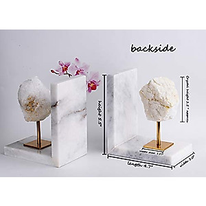 AMOYSTONE Geode Bookends Decorative White Agate Book Ends for Heavy Books Marble Bookends Shelves Decor 1 Pair 5LBS
