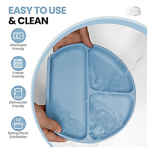 Vivalada Silicone Baby Feeding Set, 12PCS Baby Led Weaning Supplies, Baby Suction Plate with Lid and Bowl Set, Baby Self Feeding Spoons Forks Sippy Cup and Bib, Baby Eating Set 6+ Months (Blue)