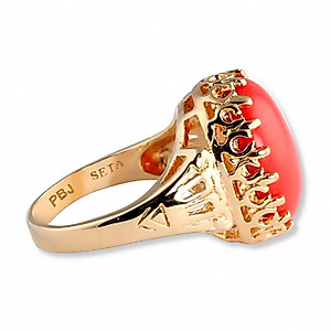 PalmBeach Yellow Gold-Plated Oval Shaped Simulated Orange Coral Cabochon Filigree Cocktail Ring Sizes 5-10 Size 7