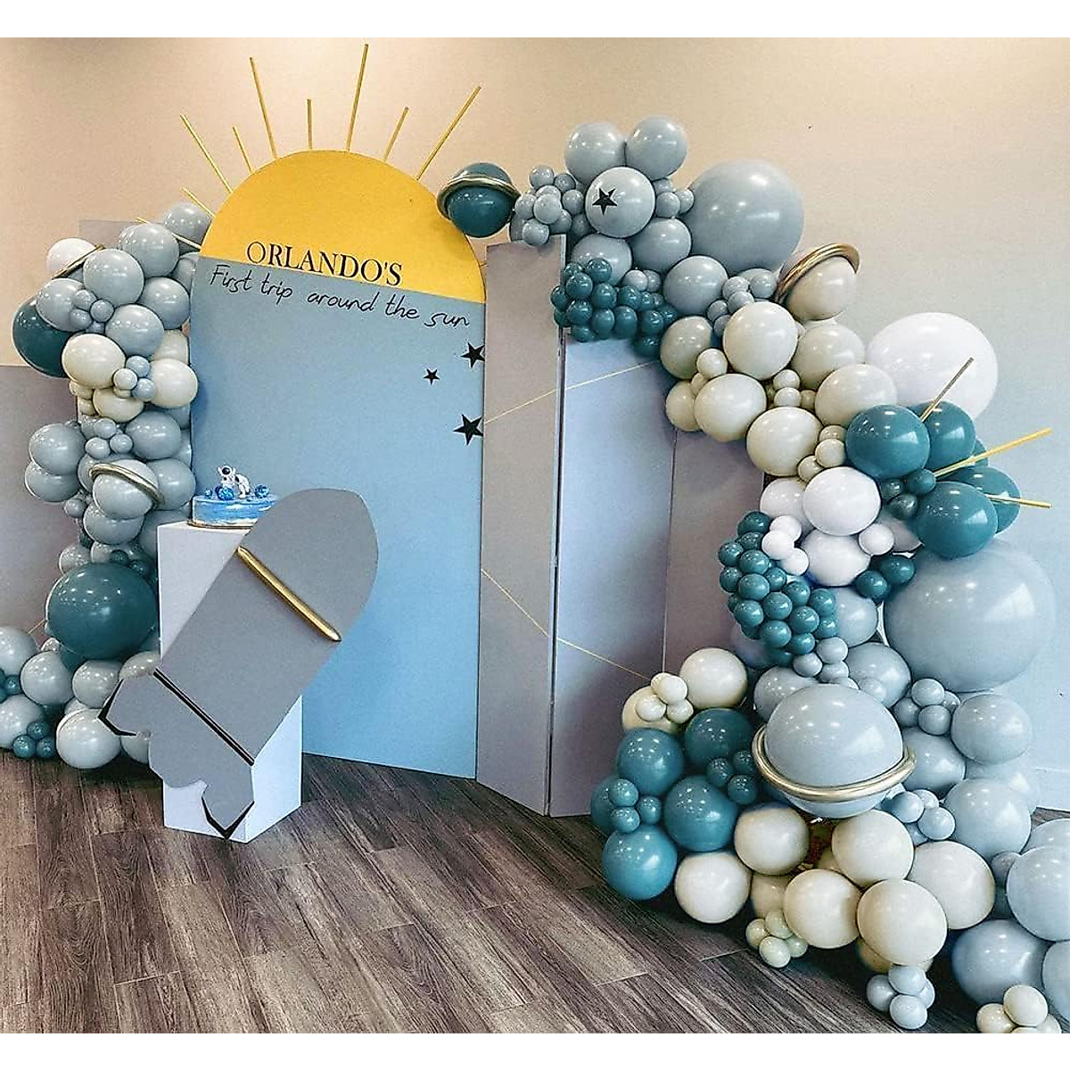 Dusty Blue Balloon Garland - Double Stuffed Blue Sand White Balloon Arch Different Size for Baby Shower Bridal Shower Birthday Wedding Boho Graduation Party Decoration