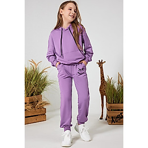 blibean Teen Boy Fall Clothes Sets Jogging Jogger Outfit Little Girl Hoodies Two Piece Sweat Pants Comfy 2pc CLothes Age 12T-13T (Size 12-13 Year) Purple