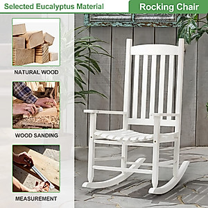 BSTOPHKL Outdoor Rocking Chairs Set of 2 Patio Rocker Chair with High Back and Handrail Porch Rocker for Garden Front Porch Patio Backyard, White