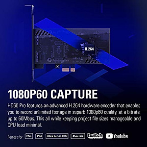 Elgato HD60 Pro1080p60 Capture and Passthrough, PCIe Capture Card, Low-Latency Technology, PS5, PS4, Xbox Series X/S, Xbox One, black