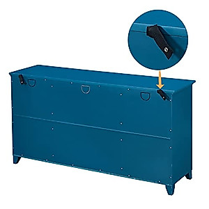 KIVENJAJA Buffet Cabinet with Storage, 60” Sideboard with 2 Glass Doors and Adjustable Shelves, Coffee Bar Table Credenza for Kitchen, Dining Room, Entryway, Living Room (Teal Blue)