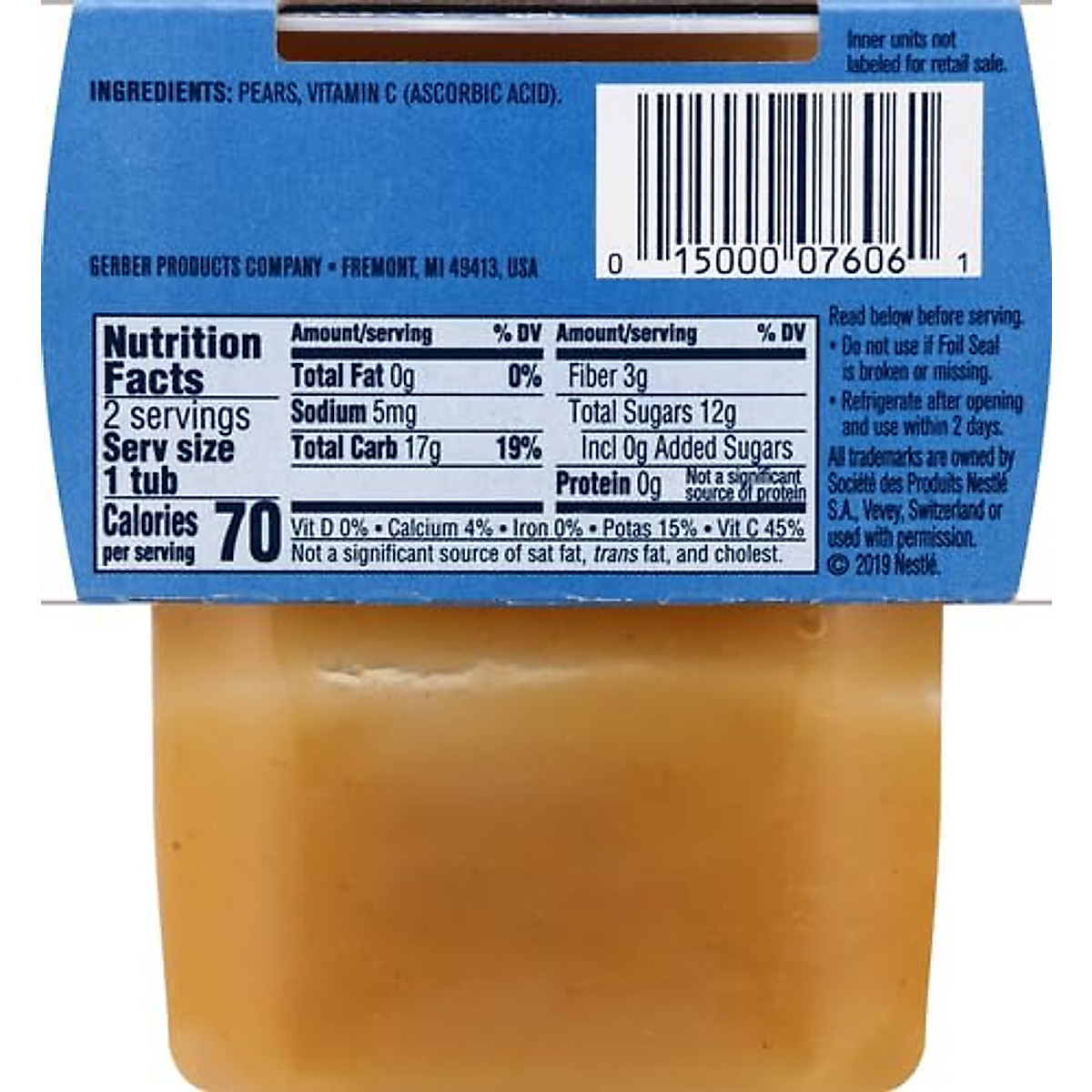 Gerber Baby Food Pear, 4 Oz, 2 Ct Tubs