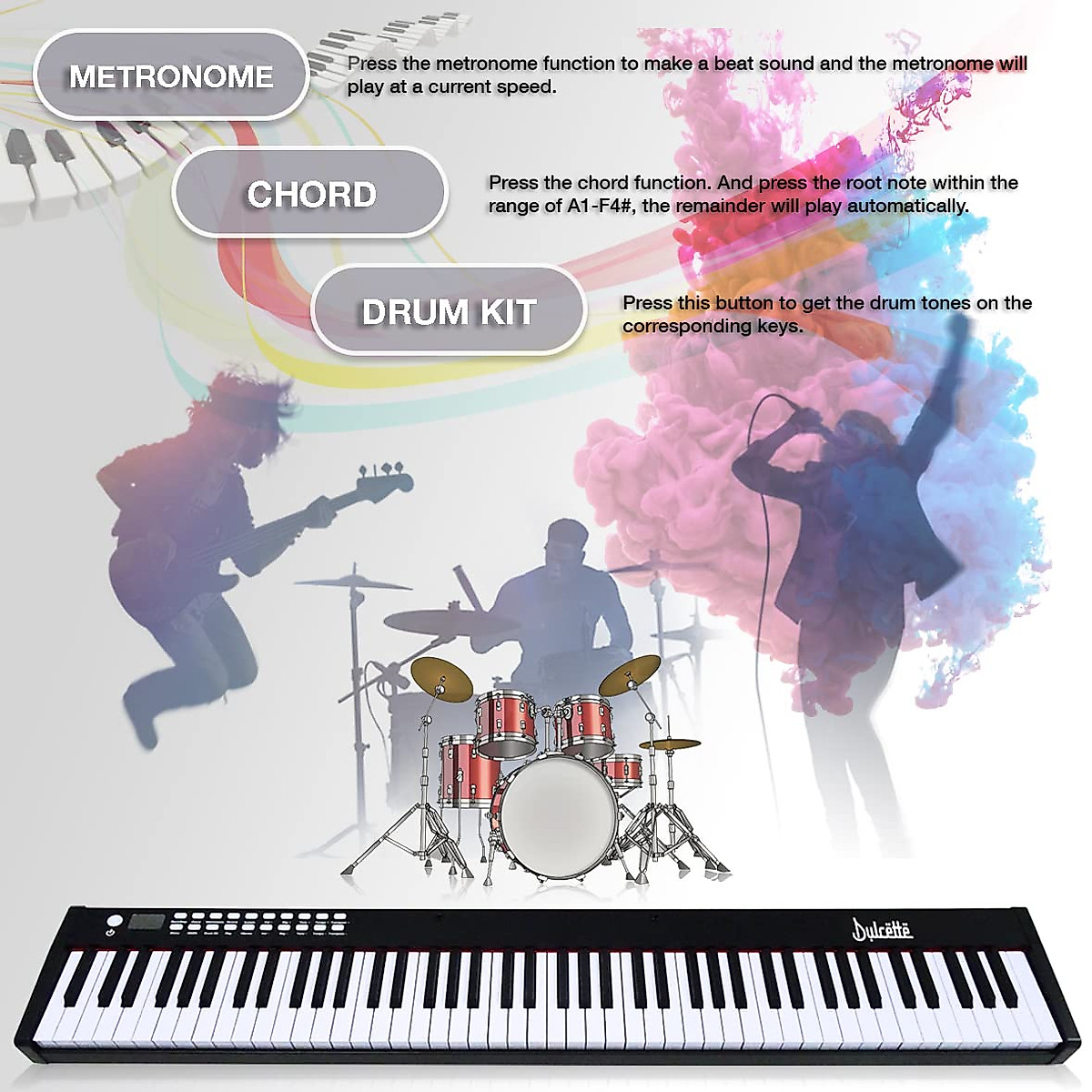 Dulcette DC11 88-Key Portable Piano Keyboard | Built-In Speakers | Semi-Weighted Keys | Sustain Pedal MIDI/USB | Electric Keyboard Piano 88-Keys | Music Stand | FREE CARRYING BAG (Black)