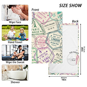 Vnurnrn Travel Stamps Visa Bath Towels Set of 2 Soft Hand Towels Face Towels Spa Towels for Spa Hand Shower Beach Gym Face, 16x28in
