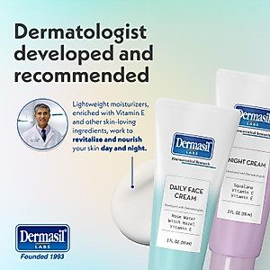 Dermasil Face Moisturizer Variety 2-Pack – Daily Face Cream with Witch Hazel and Rose Water + Night Cream with Vitamin C and Squalane, 2 Oz Ea