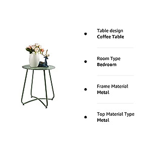 HollyHOME Small Round Patio Metal Side Snack Table, Accent Anti-Rust Steel Coffee Table for Garden, Modern Weatherproof Outdoor End Table, (H) 17.55" x(D) 15.60", Atrovirens