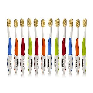 MOUTHWATCHERS Dr Plotkas Extra Soft Flossing Toothbrush Manual Soft Toothbrush for Adults, Ultra Clean Toothbrush, Good for Sensitive Teeth and Gums, Multicolor, 12 Pack
