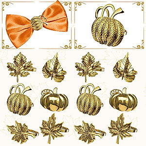 Thanksgiving Napkin Rings Set of 12, Fall Napkin Rings Maple Leaf Pumpkin Napkin Rings Holders for Family Party Wedding Harvest Autumn Holiday Dinner Table Decorations