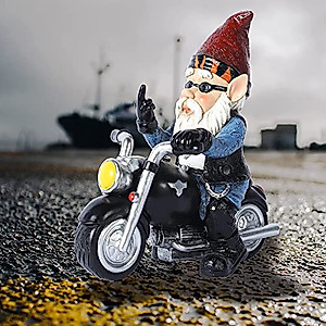 Garden Gnome Riding Motorcycle Gnome Funny Garden Decoration The Biker Garden Gnome Motorcycle Statue Indoor Outdoor Lawn Figurines for Home Yard Patio Décor(15cm/5.9inch)