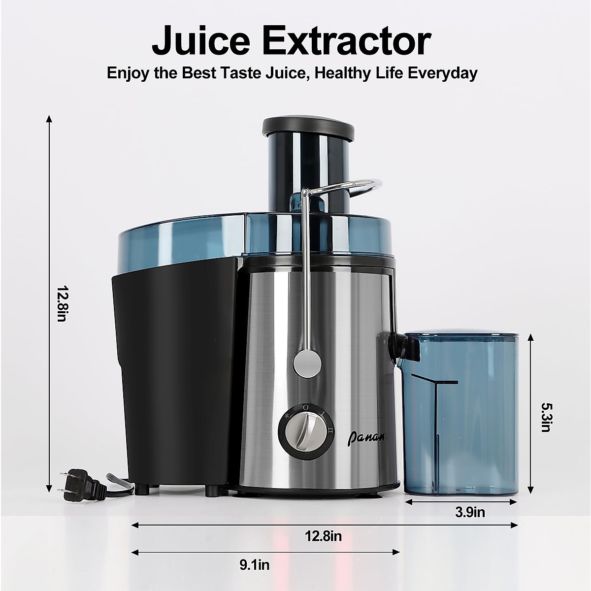 Panana Centrifugal Juicer Extractor with Wide Mouth 3” Feed Chute for Fruit Vegetable, Easy to Clean, Stainless Steel, BPA-free (Silver)