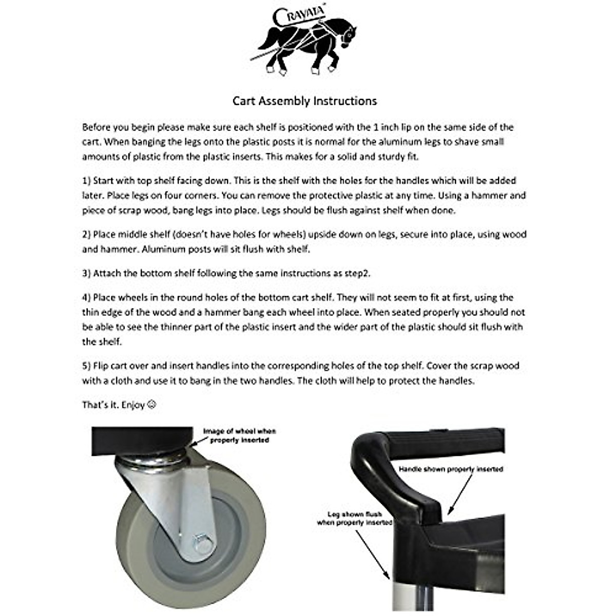 Crayata Serving and Bus Cart, Kitchen Food Service Utility Cart, 3 Tier Heavy Duty Plastic Beverage and Coffee Transport Cart for Restaurants, 400 Pound Capacity, Black