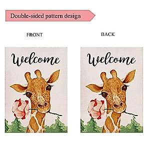 Welcome Spring Cute Giraffe Garden Flag Double Sided Decorative Small Summer Yard Decor Flags 12 X 18 Inch