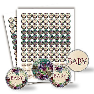 Rustic Boho Watercolor Succulents, Pine & Feathers Baby Shower Kiss Sticker Labels, 300 0.75" Party Circle Stickers for Chocolate Kisses by Amanda Creation, Great for Favors, Treats, Envelopes & Bags