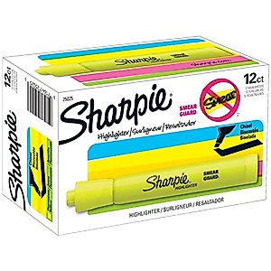 SHARPIE Tank Style Highlighters, Chisel Tip, Fluorescent Yellow, Box of 12