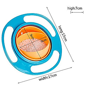 Wnvivi 2Pcs Spill Resistant Gyro Bowl, Magic Bowl 360 Degree Rotation Spill Resistant Gyro Bowl, Toy Tableware with a handle For Toddler Baby Kids Children Blue and Red