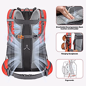 Maelstrom Hiking Backpack,Camping Backpack,40L Waterproof Hiking Daypack with Rain Cover,Lightweight Travel Backpack,Red