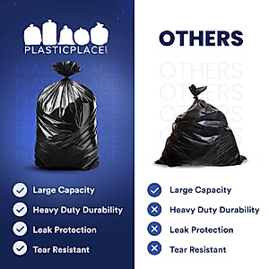 Plasticplace 55 gallon Trash Bags │ 1.2 Mil │ Black Heavy Duty Garbage Can Liners │ 38” x 58”