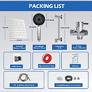 Shower Head, 8” Rain Shower Head with Handheld Spray High Pressure Rainfall with 5FT Hose, Flow Regulator, NozzleEasy to Clean Bathtub or Pets,Chrome