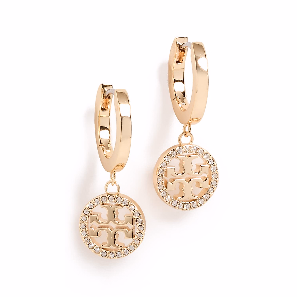 Tory Burch Women's Miller Pave Huggie Hoop Earrings, Tory Gold/Crystal, One Size