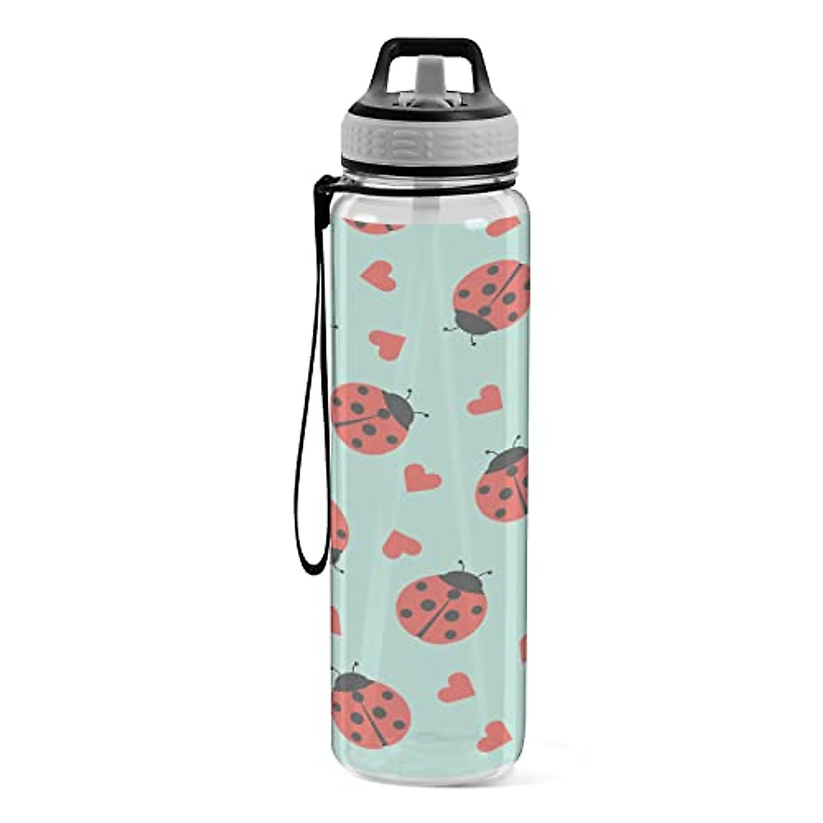 xigua Ladybug Water Bottle with Straw Lid,32 oz Leakproof Sport Water Bottle with Wide Handle for Gym,Cycling,School,Travel