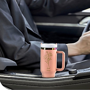 Birthday Gifts for Women, 40 oz Tumblers with Birth Month Flower, Stainless Steel Insulated Tumbler Travel Coffee Mug Cup Gifts for Friends Female Coworker Sister Mom Wife, Laser Engraved, Apr