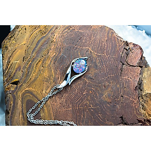 Australian Black Opal Triplet - Fire Opal - Genuine Australian Triplet Opal Necklace Pendant in 925 Sterling Silver Gold Plated Women's Jewelry