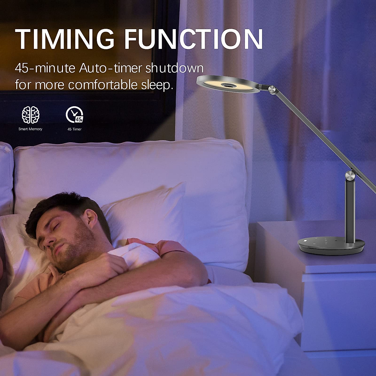 Ferrawel Natural Light LED Desk Lamp for Home Office, Auto-Dimming Eye-Caring Desk Light, Adjustable Metal Swing Arm Table Lamp, Architect Drafting Task Lamp, with Memory Function for Bedroom, Office