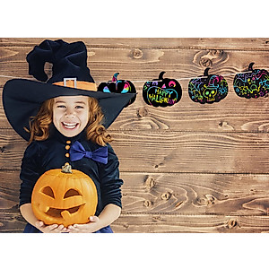 WaaHome Halloween Thanksgiving Scratch Art Crafts for Kids 24pcs Pumpkin Rainbow Scratch Art Paper for Kids School Classroom Game DIY Crafts Halloween Thanksgiving Fall Party Decorations Favors