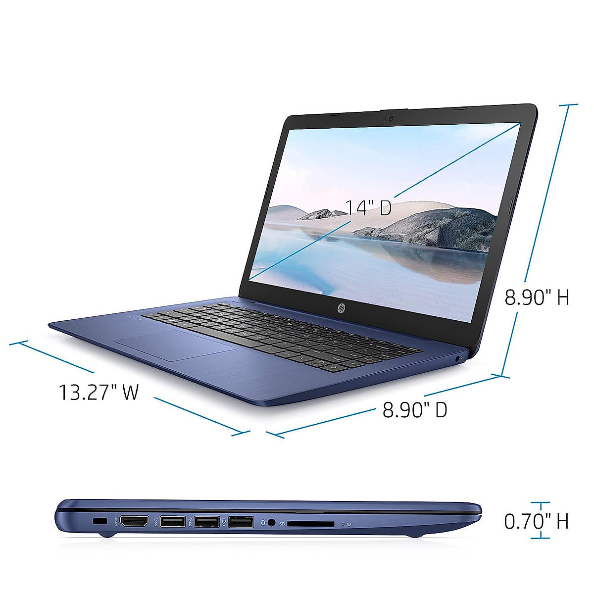 HP Premium 14-inch HD Laptop, Intel Dual-Core Processor Up to 2.6GHz, 16GB RAM, 64GB eMMC Storage, Webcam, Bluetooth, HDMI, Wi-Fi, Blue, Windows 11 with 1 Year Microsoft 365 (Renewed)