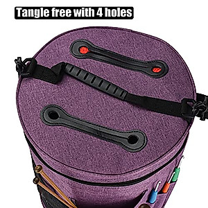 Weabetfu Large Capacity Portable Yarn Organizer Knitting Tote Storage Bag with Shoulder Strap Yarn Bags Have Pocket for Crochet Hooks,Knitting Needles & Accessories,Prevent Yarn Tangle(Purple)