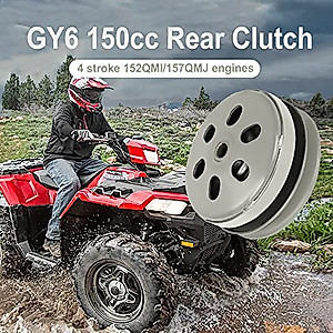BATONECO Rear Clutch Assembly with Driven Pulley & Clutch Bell for GY6 125CC 150CC 157QMJ 152QMI 4-Stroke Engine, 19 Spline, Scooter ATV Go Kart