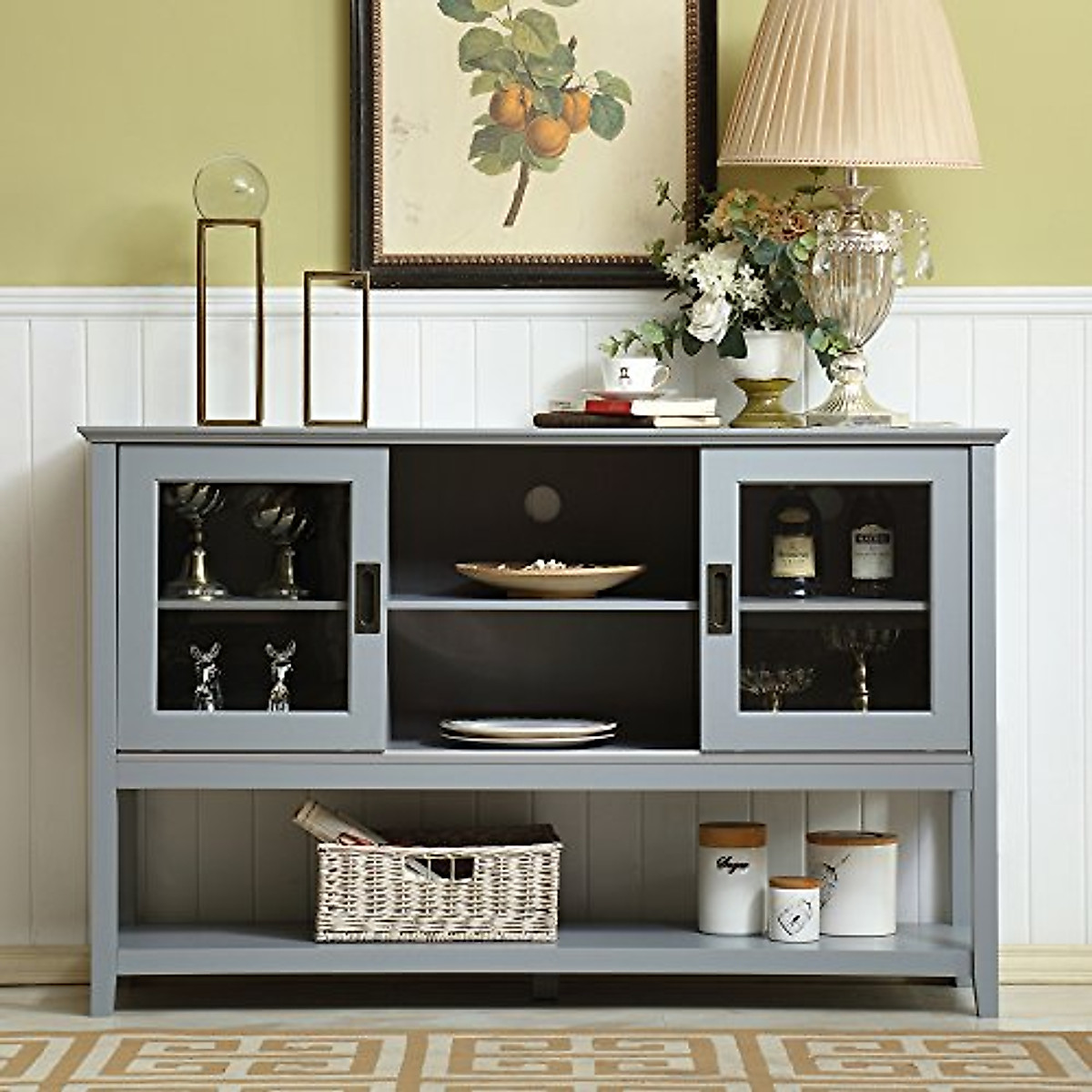 Mixcept 55" Modern and Contemporary Sideboard Buffet Cabinet Wood Console Table Storage Cabinet with Sliding Doors Kitchen Dining Room Furniture, Gray