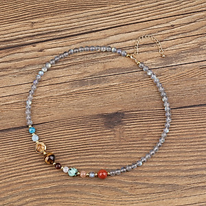 COAI Womens Labradorite Stone Beaded Solar System Necklace