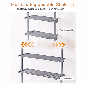 ALLZONE 5-Tier Narrow Bookshelf, Adjustable Width and Height, Tall Ladder Book Shelf with Open Storage,Floor to Ceiling Tension Mount Industrial Bookcase for Living Room,64 to 113Inch Height,Dark Grey